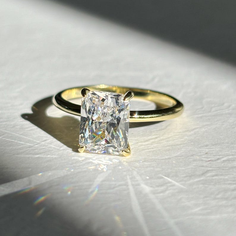 Engagement Ring Solitaire Ring Radiant-cut Stone Promise Ring Simulated ...