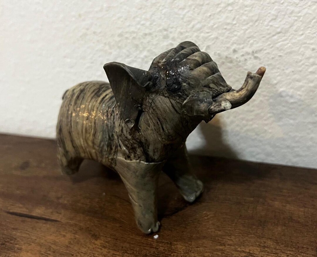 Vintage Carved Crushed Oyster Shell Elephant Folk Art Figurine - Etsy