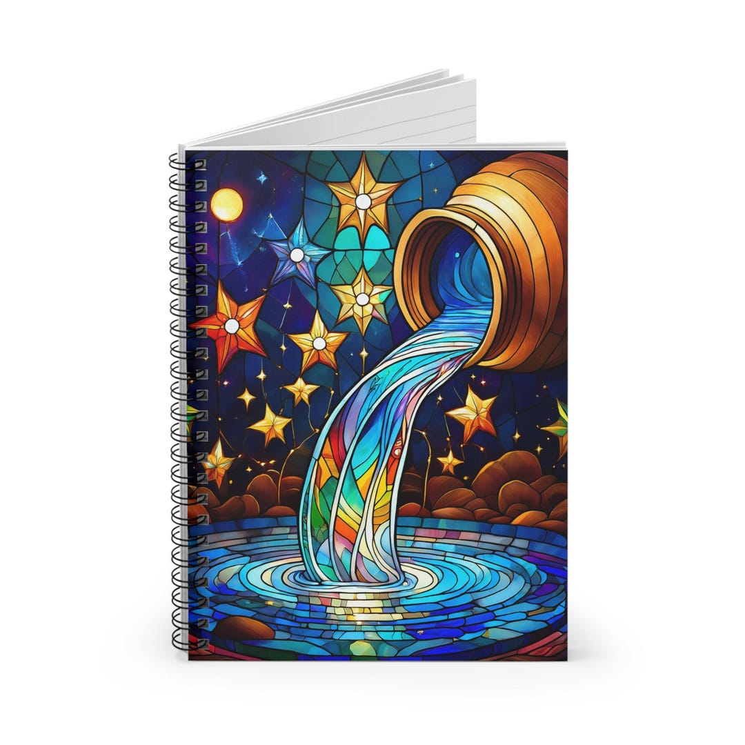 Aquarius Stained Glass Style Spiral Notebook - Ruled Line - Etsy