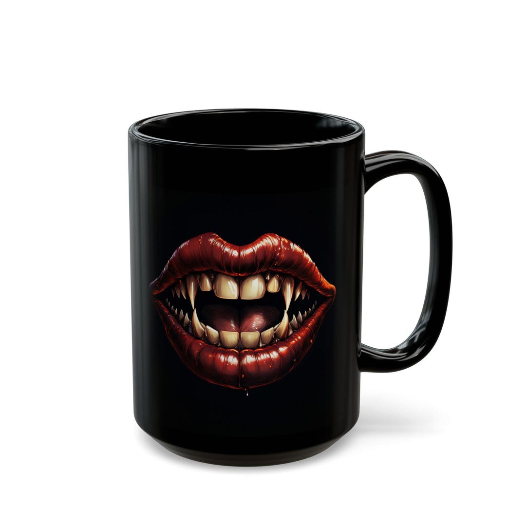 Red Lips and Gold Fangs - Vampire Black Mug (15oz) - Etsy