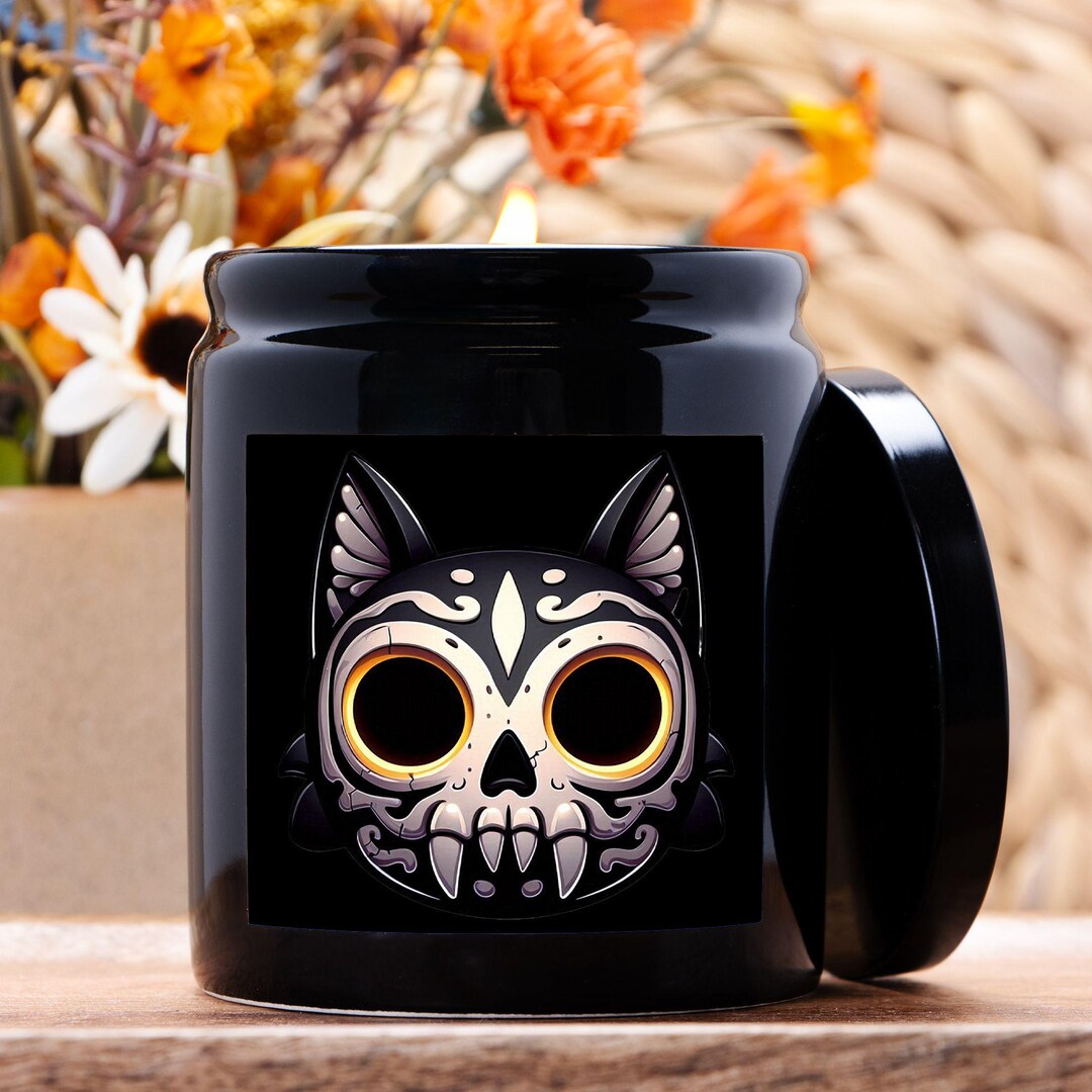Sugar Skull Calavera Cat - Candle Ceramic 8oz (black) - Etsy