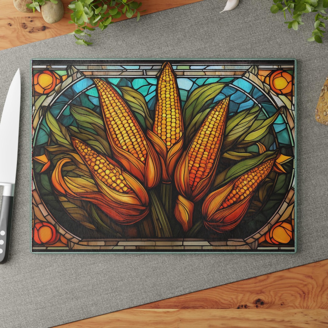 Corn Stained Glass Design Glass Cutting Board - Etsy