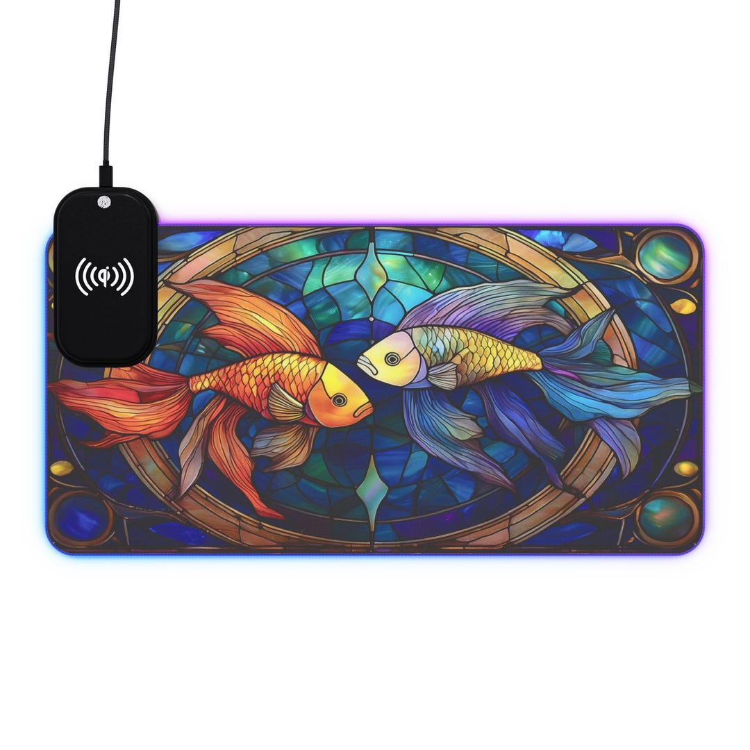 Stained Glass Style Pisces Fish LED Gaming Mouse Pad With Wireless ...