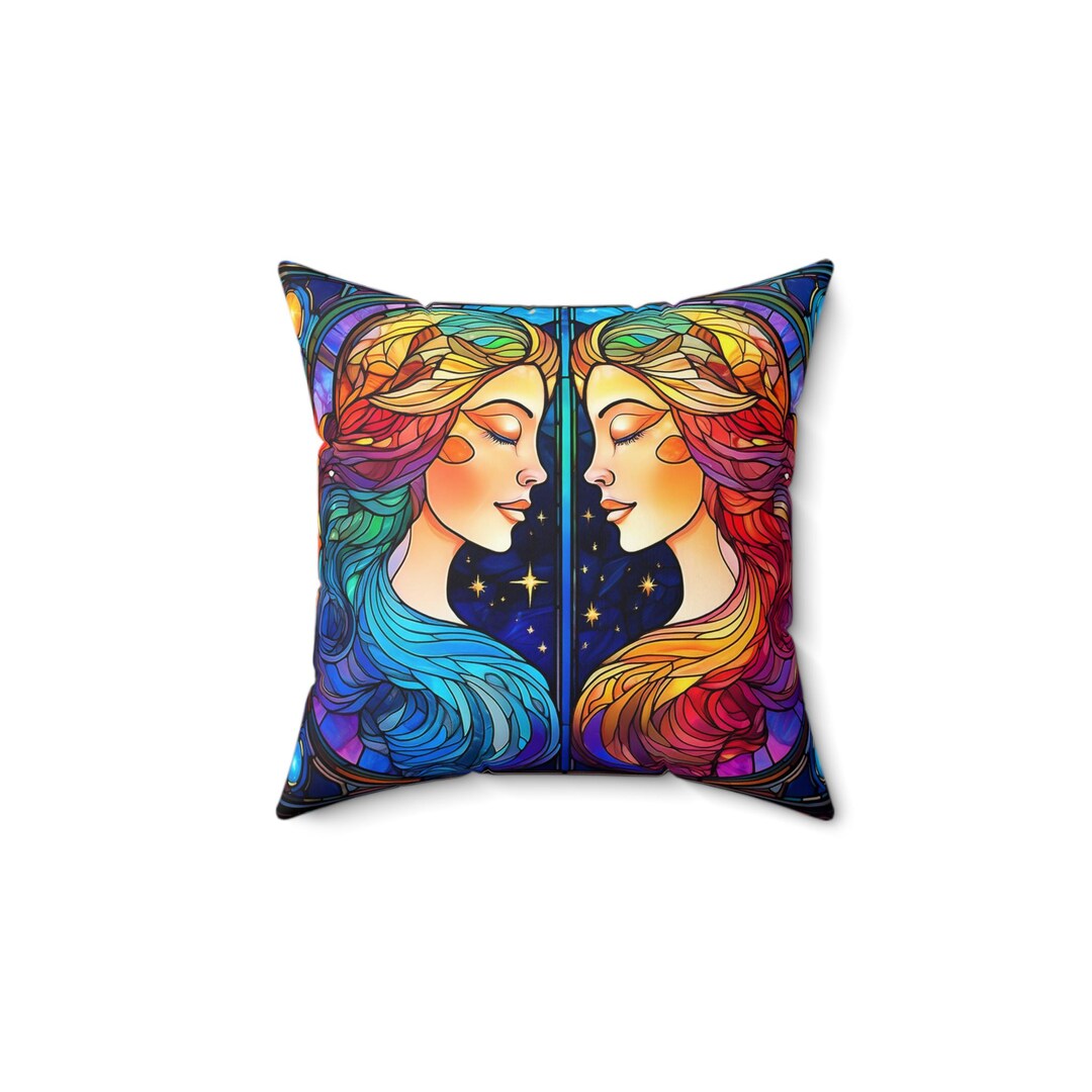 Gemini Twins Stained Glass Style Spun Polyester Square Pillow - Etsy