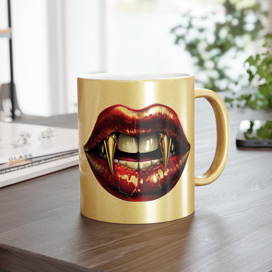 Red Lips and Gold Fangs Metallic Mug (silver\gold) - Etsy