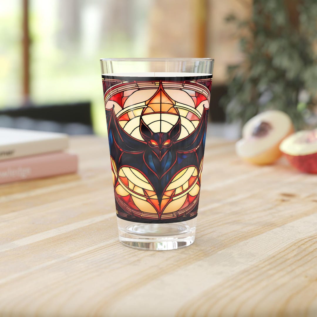 Bat on Black and Red Stained Glass - Pint Glass, 16oz - Etsy