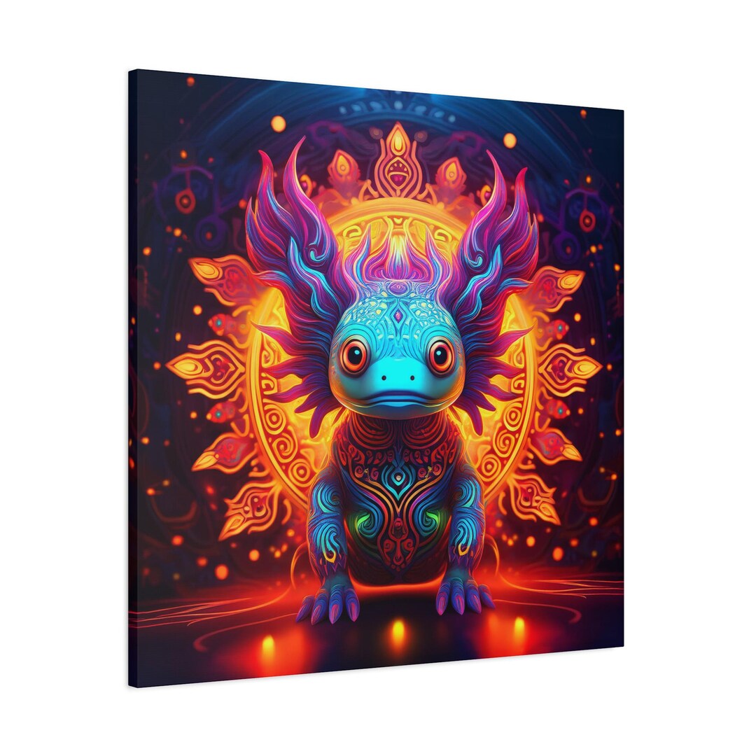 Neon Axolotl Alebrije Style on Matte Canvas, Stretched, 1.25 Border ...