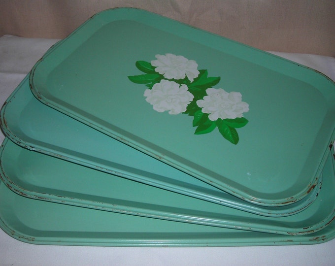 1940s Vintage Serving Trays Teal Aqua Magnolia Flower Shabby Chic FREE ...