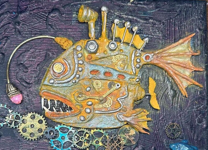Steampunk Angler Fish Seascape on Canvas Frame, 8"x10" Wall Hanging - Etsy