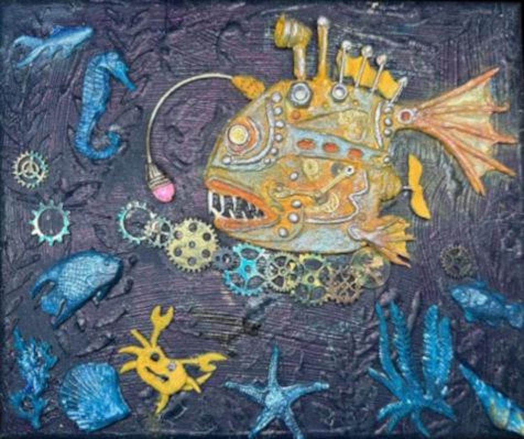 Steampunk Angler Fish Seascape on Canvas Frame, 8"x10" Wall Hanging - Etsy