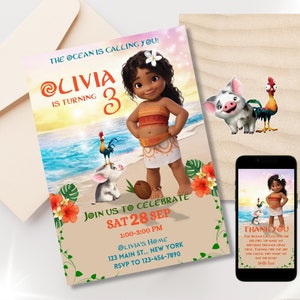 Editable Moana Birthday Invitation Moana Sister Baby Moana Invite ...