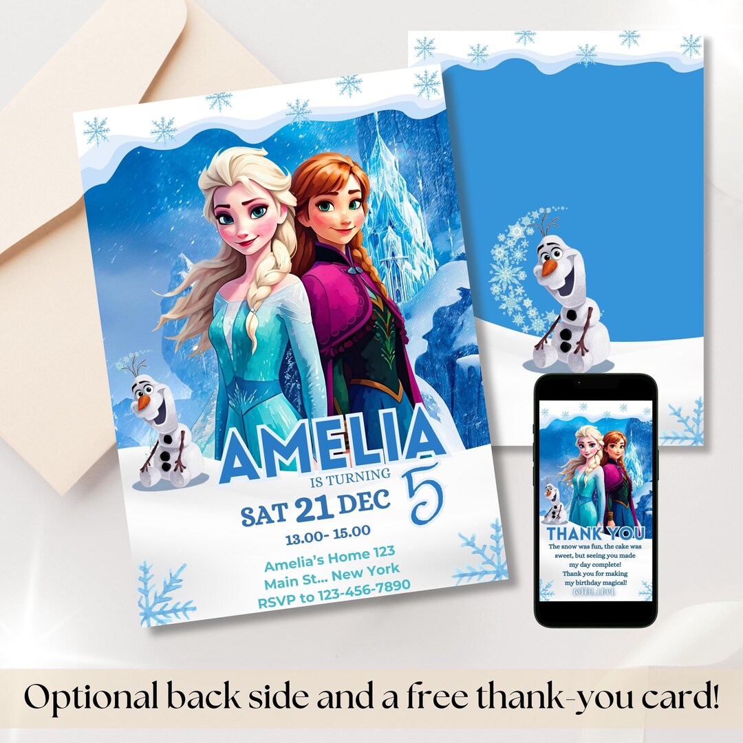 Frozen Birthday Invitation: Elsa, Anna, Olaf Party (editable Canva) - Etsy