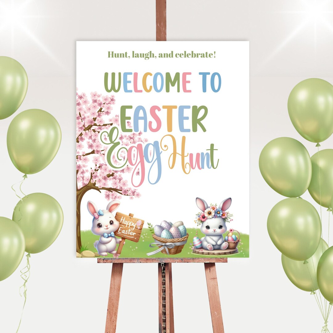 Easter Egg Hunt Welcome Sign | Pastel Bunny Decor | Printable Easter ...