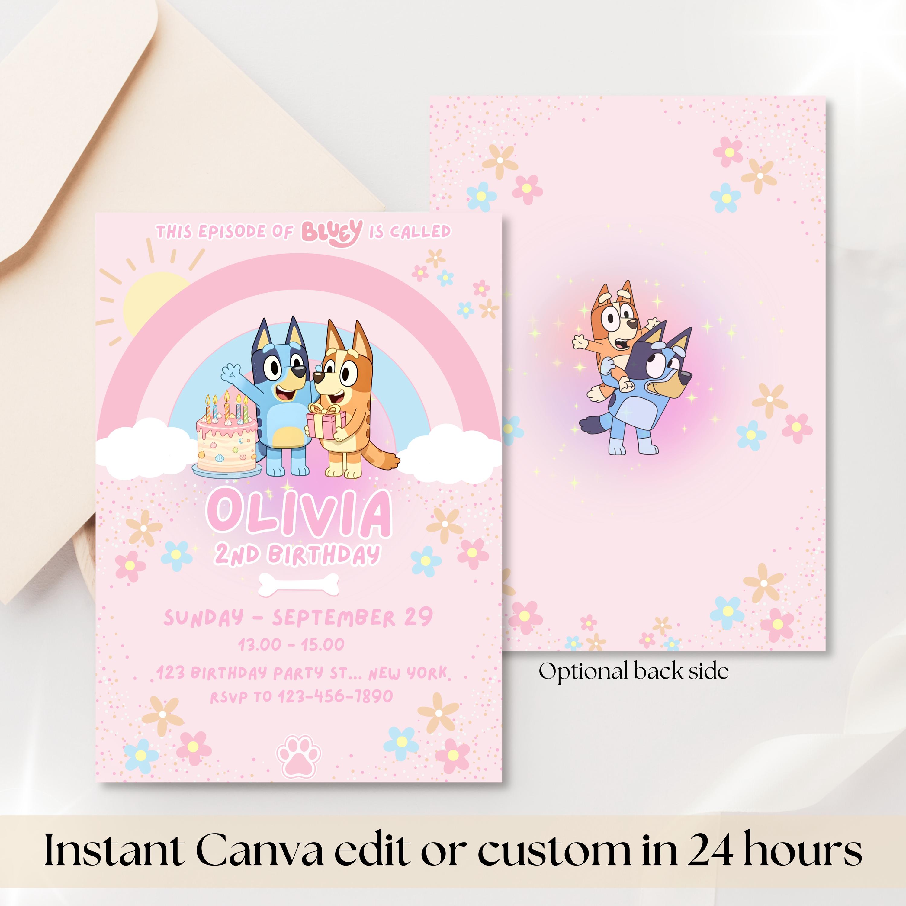 Personalized Bluey Birthday Invitation Pink Bluey Party Template Canva ...