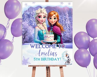 Editable Frozen Birthday Welcome Sign | Winter Snow Party Decor | Ice ...