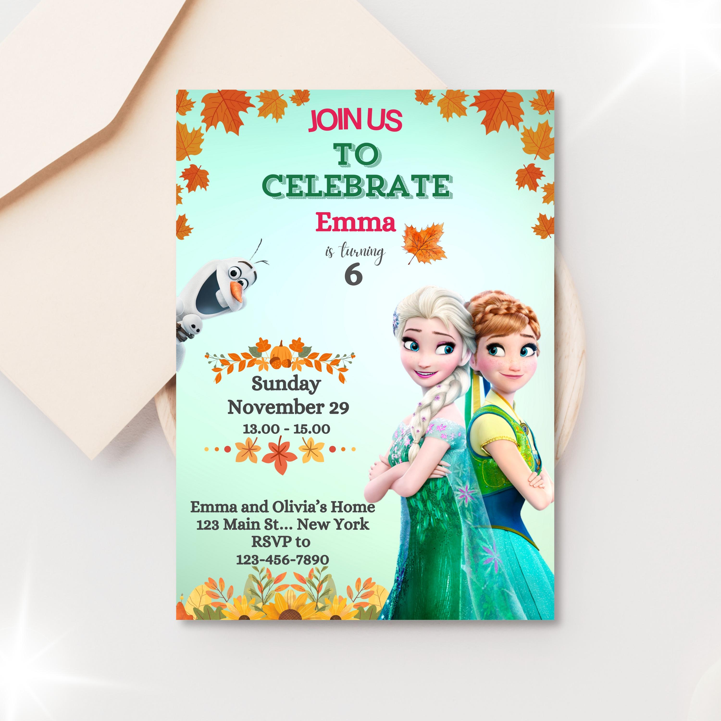 Frozen Elsa Anna Birthday Invitation Digital Fall Themed Party Invite ...