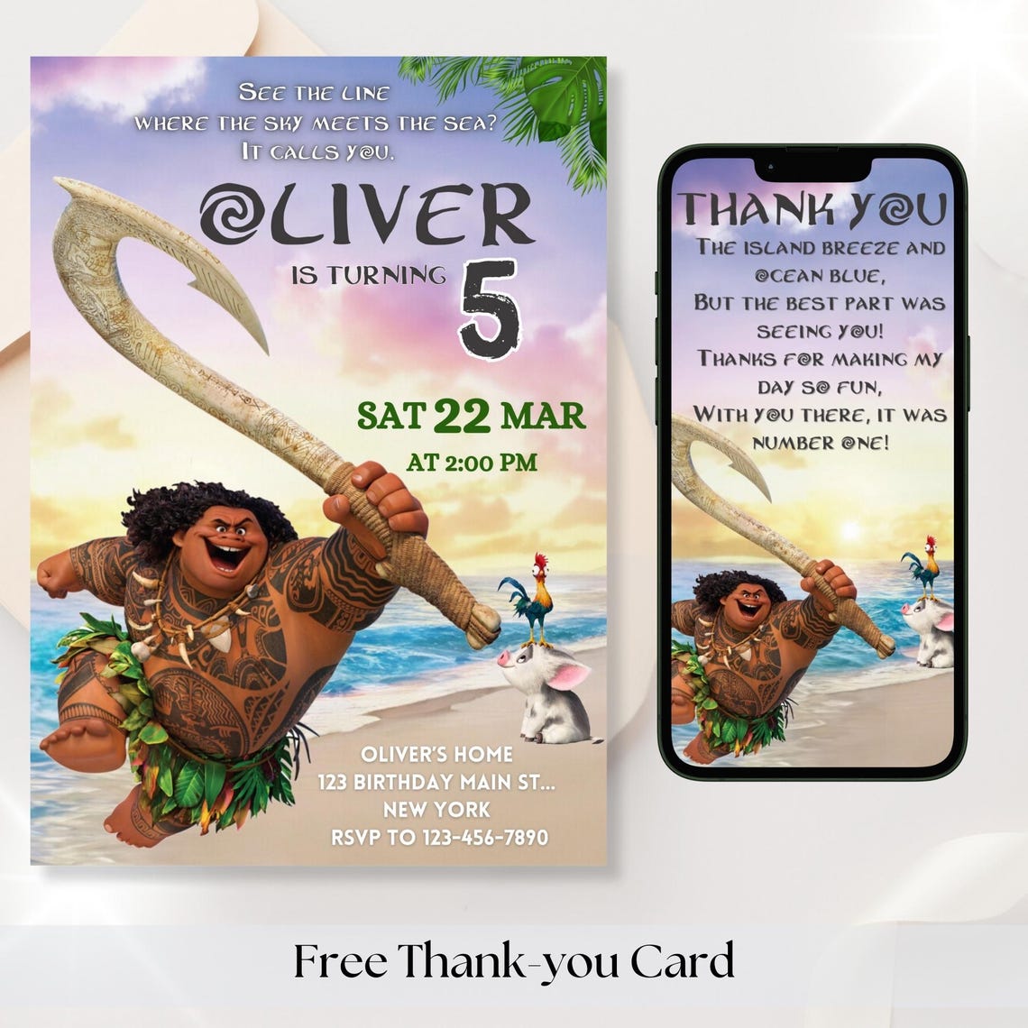 Maui Birthday Invitation: Moana Tropical Luau Party, Editable Canva ...