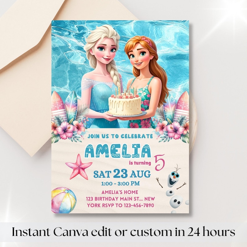Frozen Birthday Invitation | Elsa & Anna Summer Invite | Beach Party ...
