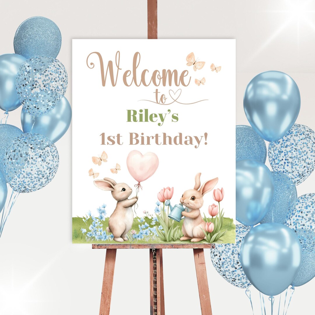 Easter Bunny Welcome Sign | Spring 1st Birthday Poster | Woodland ...