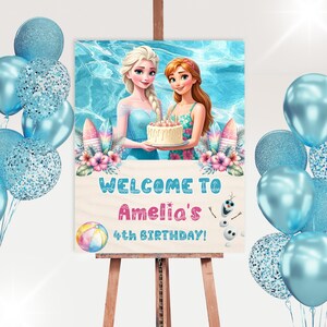 Frozen Birthday Welcome Sign - Tropical Summer Elsa and Anna Editable ...