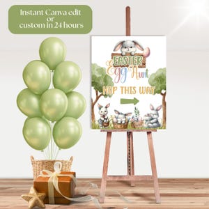 Easter Egg Hunt Sign - Hop This Way! | Printable Bunny Welcome Poster ...