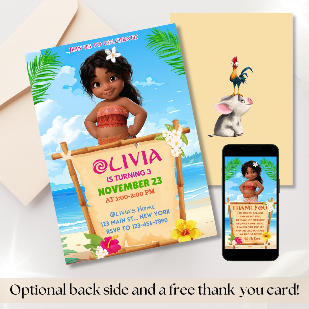 Editable Baby Moana Birthday Invitation Moana's Sister Simea Canva ...