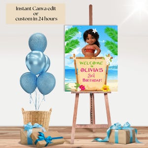 Editable Moana Simea Birthday Welcome Sign Moana Party Decorations Tropical Beach-themed Party ...