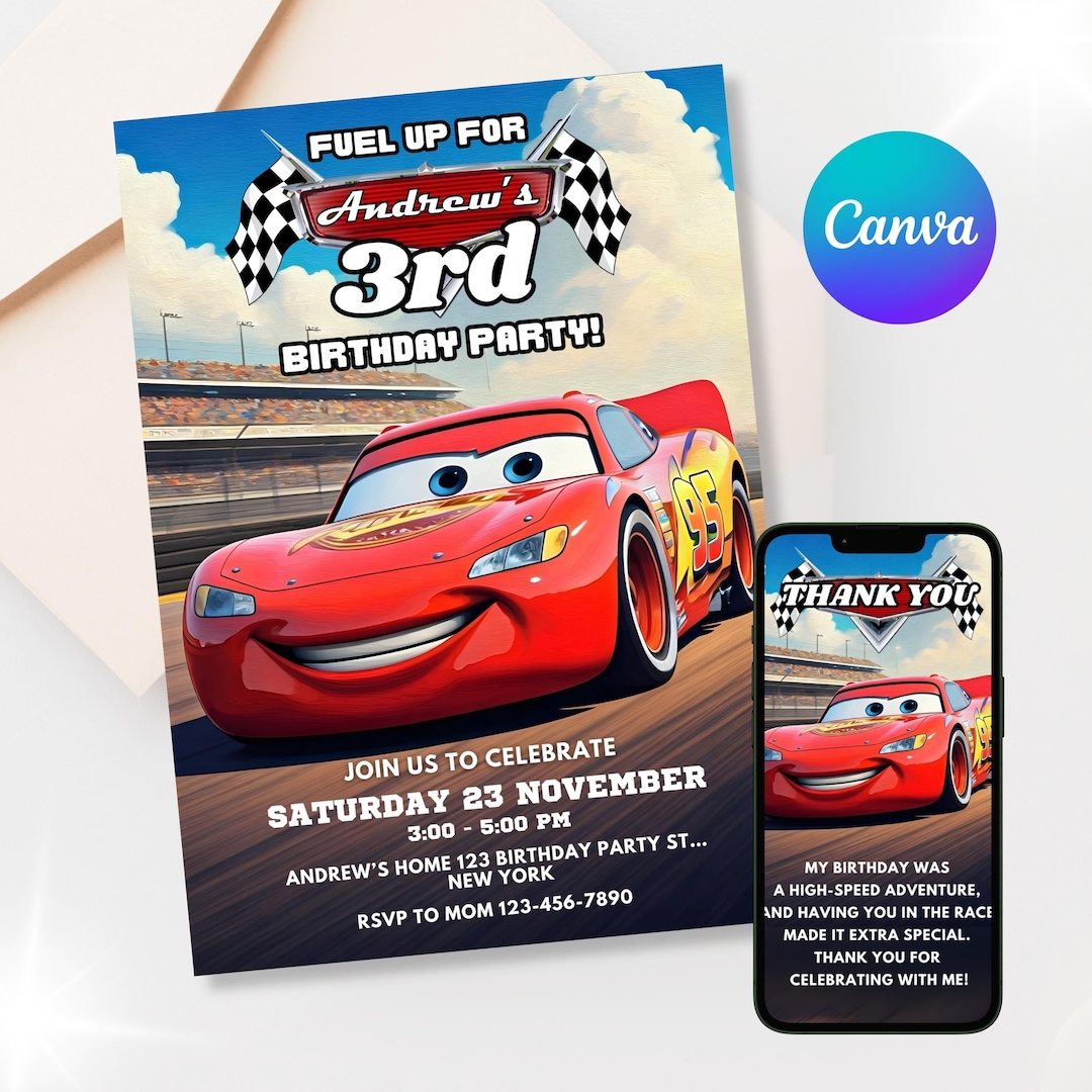 Cars Themed Birthday Invitation | Fuel up for Fun! - Editable Canva - Etsy