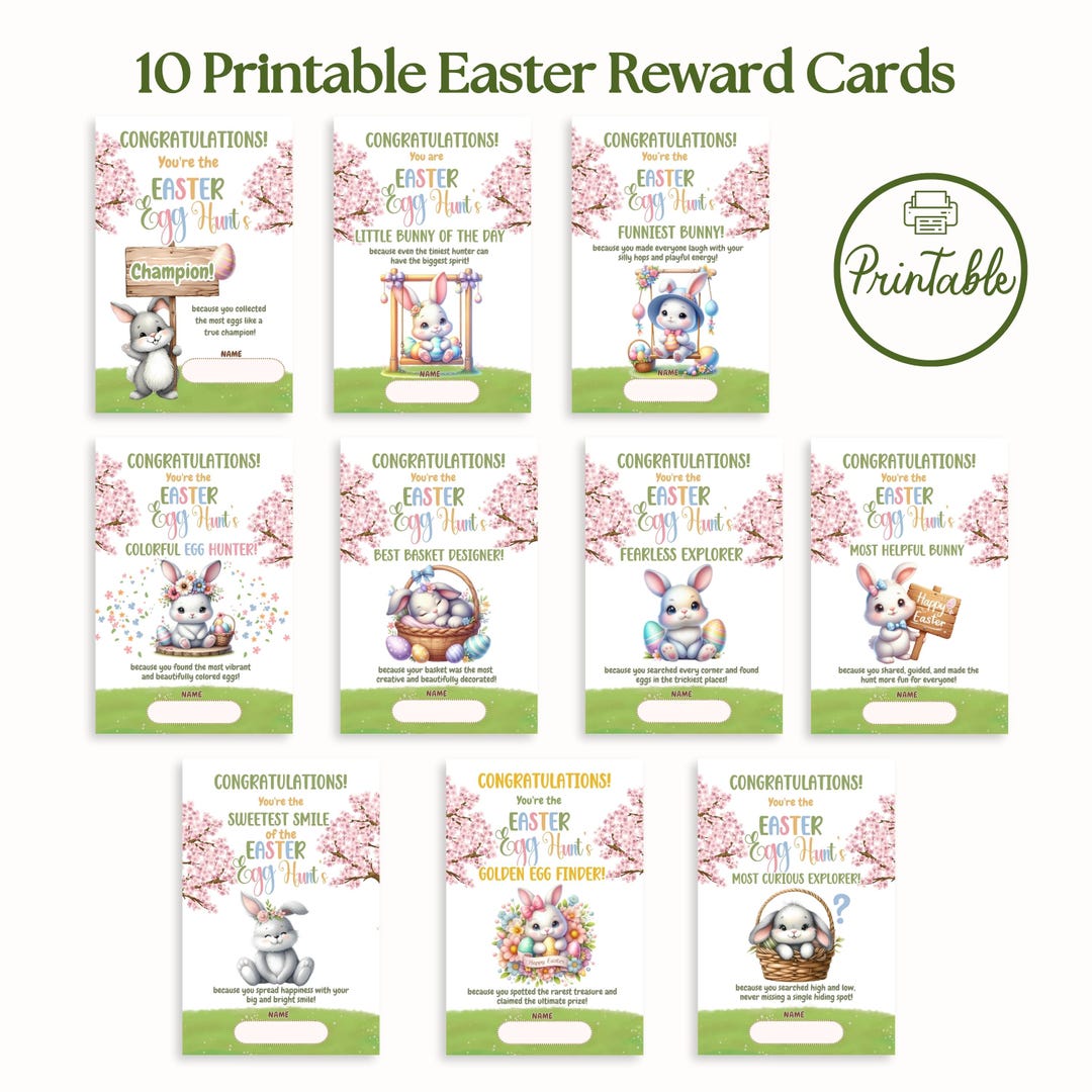 Easter Egg Hunt Award Certificates: Printable Kids Reward Cards (PDF ...