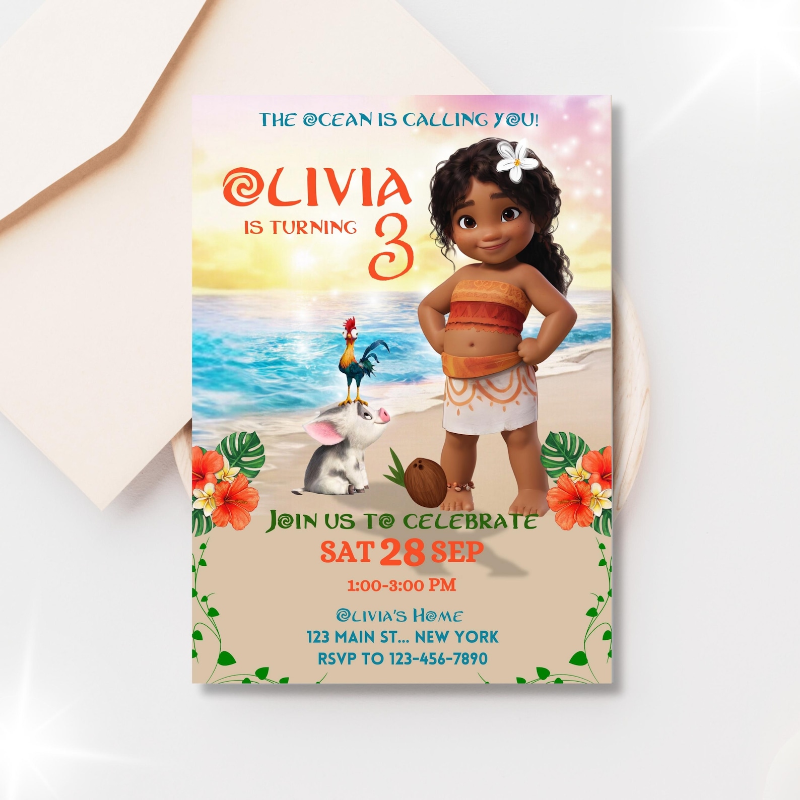 Editable Moana Birthday Invitation Moana Sister Baby Moana Invite ...