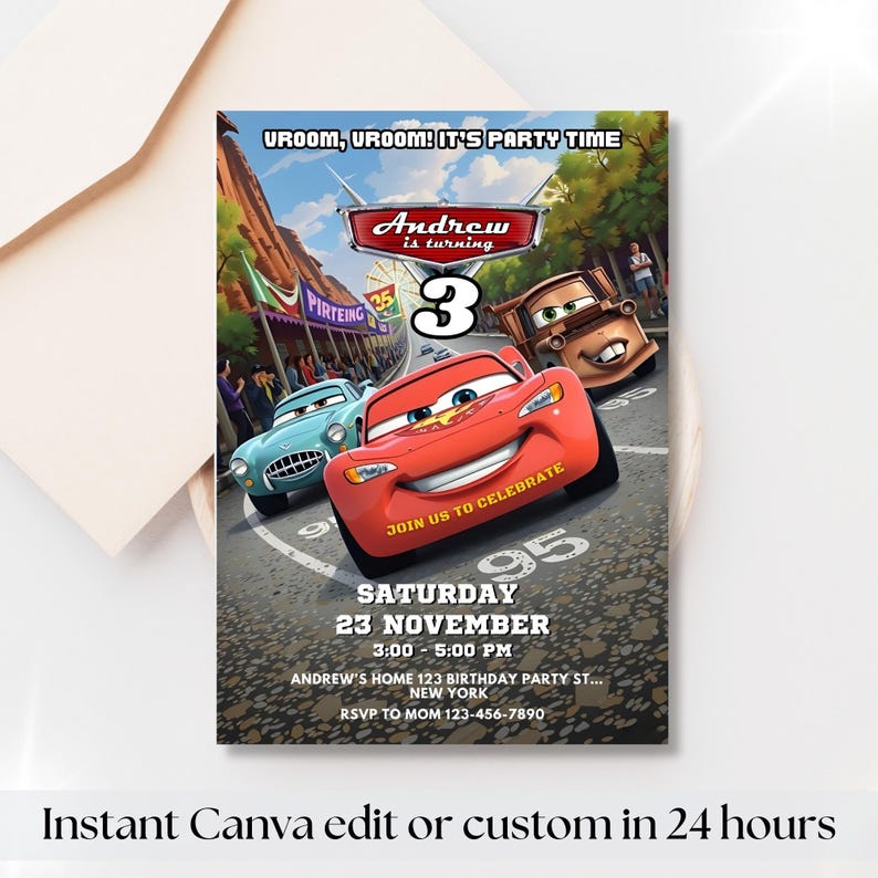 Cars Digital Birthday Invitation | Editable Lightning Mcqueen ...