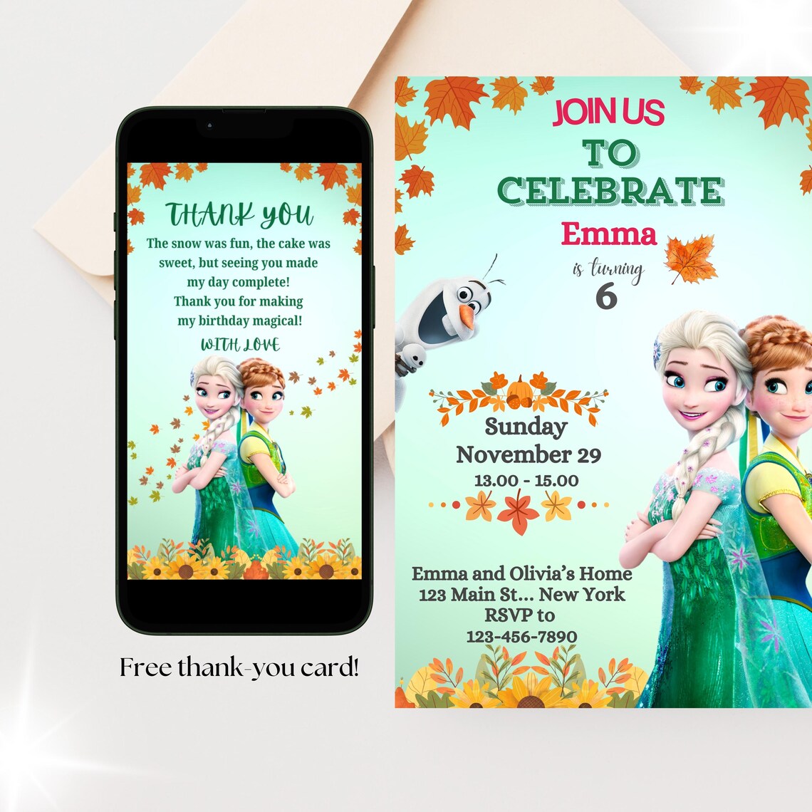 Frozen Elsa Anna Birthday Invitation Digital Fall Themed Party Invite ...