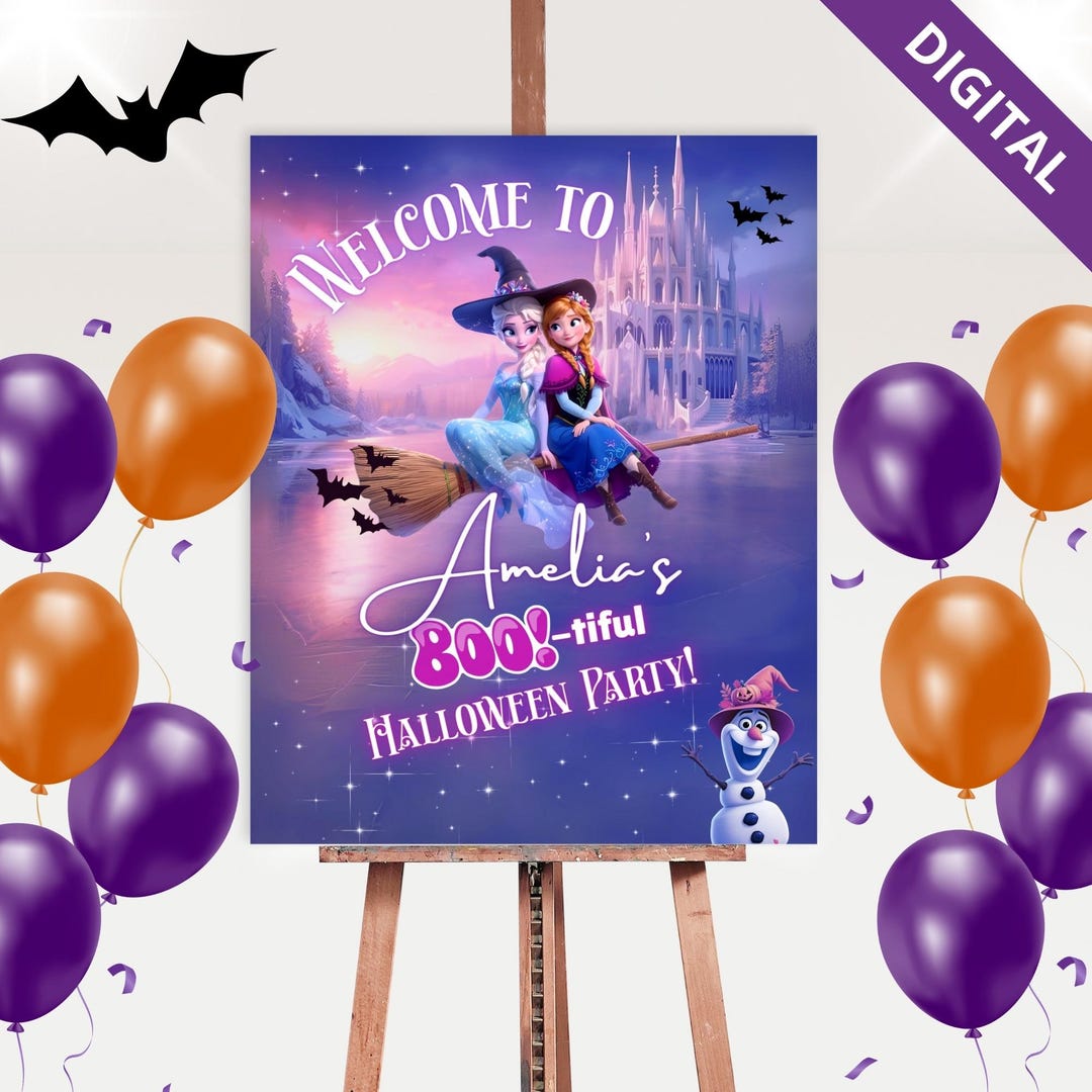 Frozen Halloween Party Sign: Elsa Anna Welcome Poster (digital Download ...