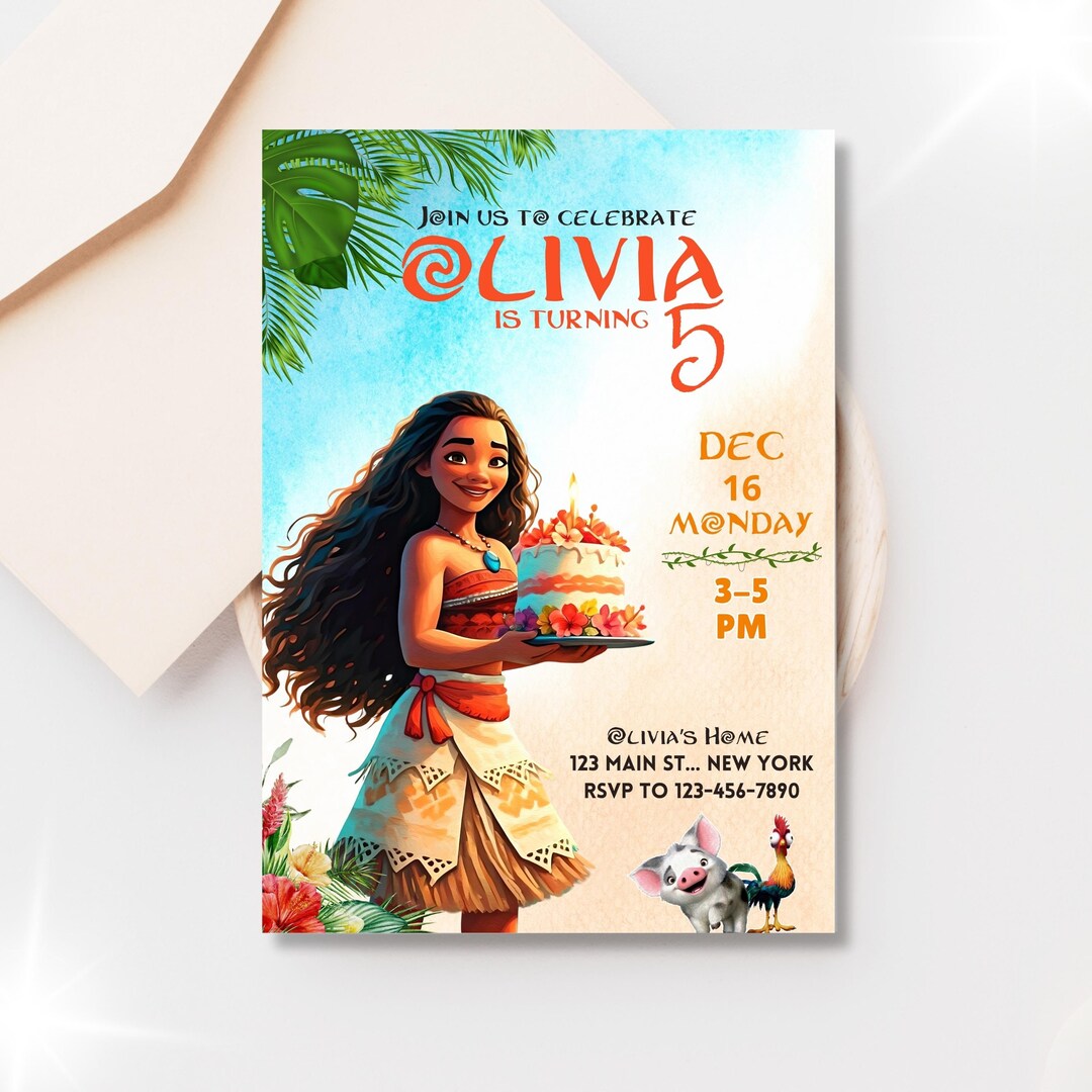 Editable Moana Birthday Invitation - Tropical Party - Instant Download ...