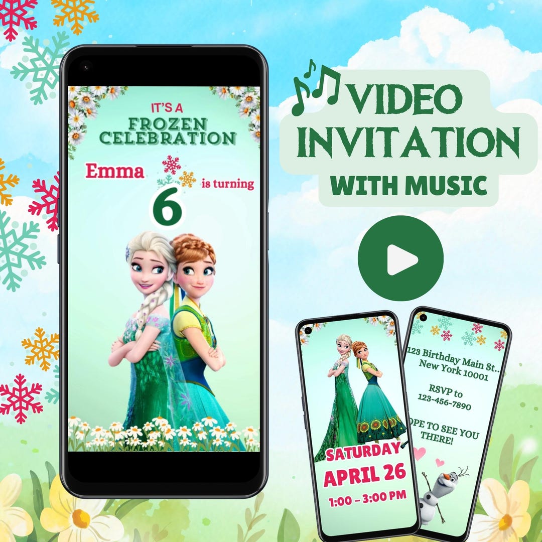 Frozen Fever Elsa Anna Birthday Video Invitation | Digital Animated ...