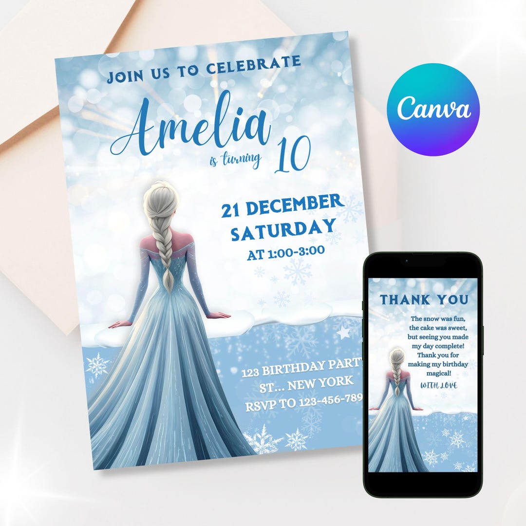 Editable Frozen Birthday Invitation Princess Elsa Invite Sparkle Party ...