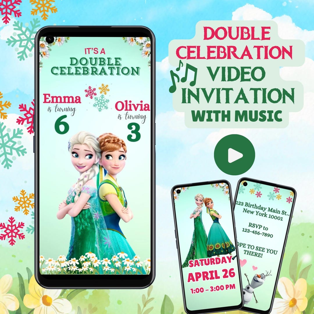 Frozen Fever Birthday Video Invitation | Elsa Anna Twin Party Invite ...