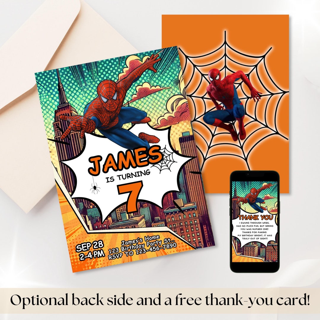 Spider-man Comic Book Birthday Invitation Customizable Superhero Invite ...