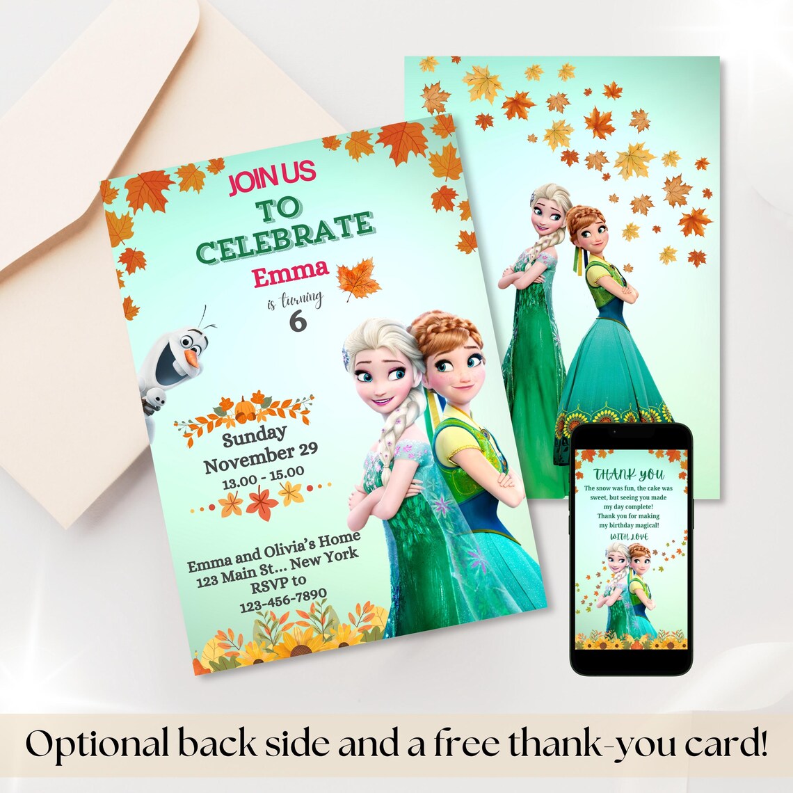 Frozen Elsa Anna Birthday Invitation Digital Fall Themed Party Invite ...