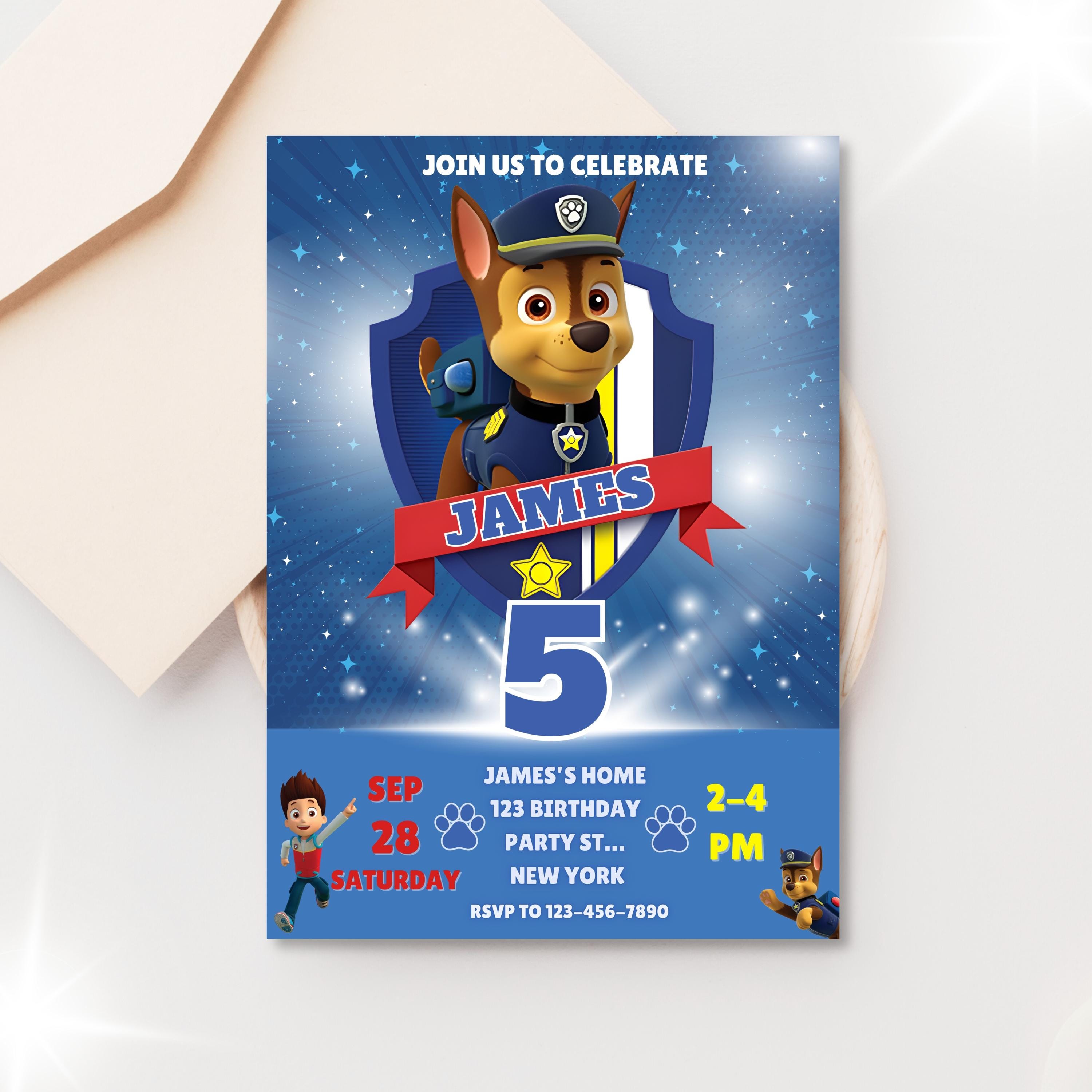 Customizable Chase Paw Patrol Birthday Invitation Boys Birthday Party ...