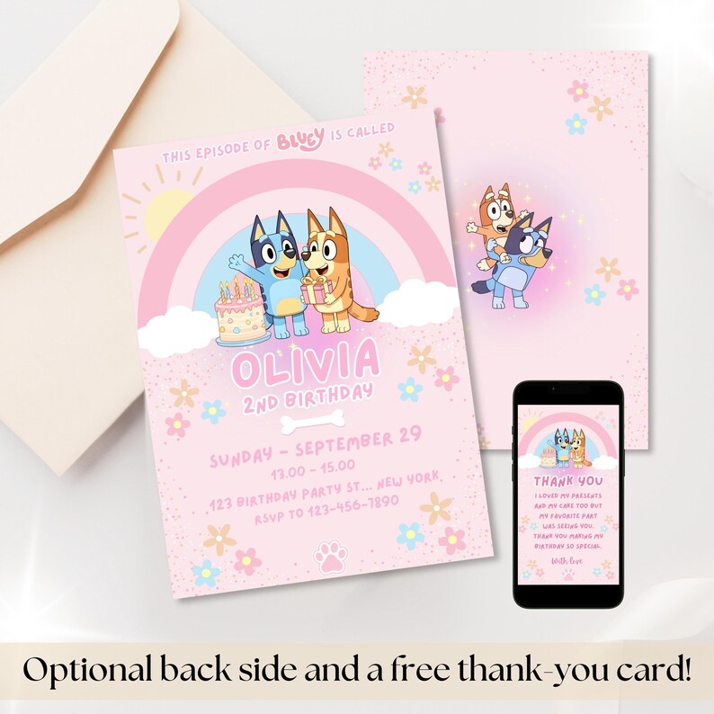 Editable Bluey Birthday Invitation Pink Bluey Party Template Canva ...