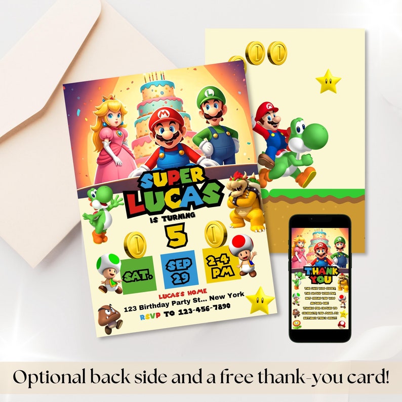 Editable Super Mario Birthday Invitation 5x7 Digital Download Video ...