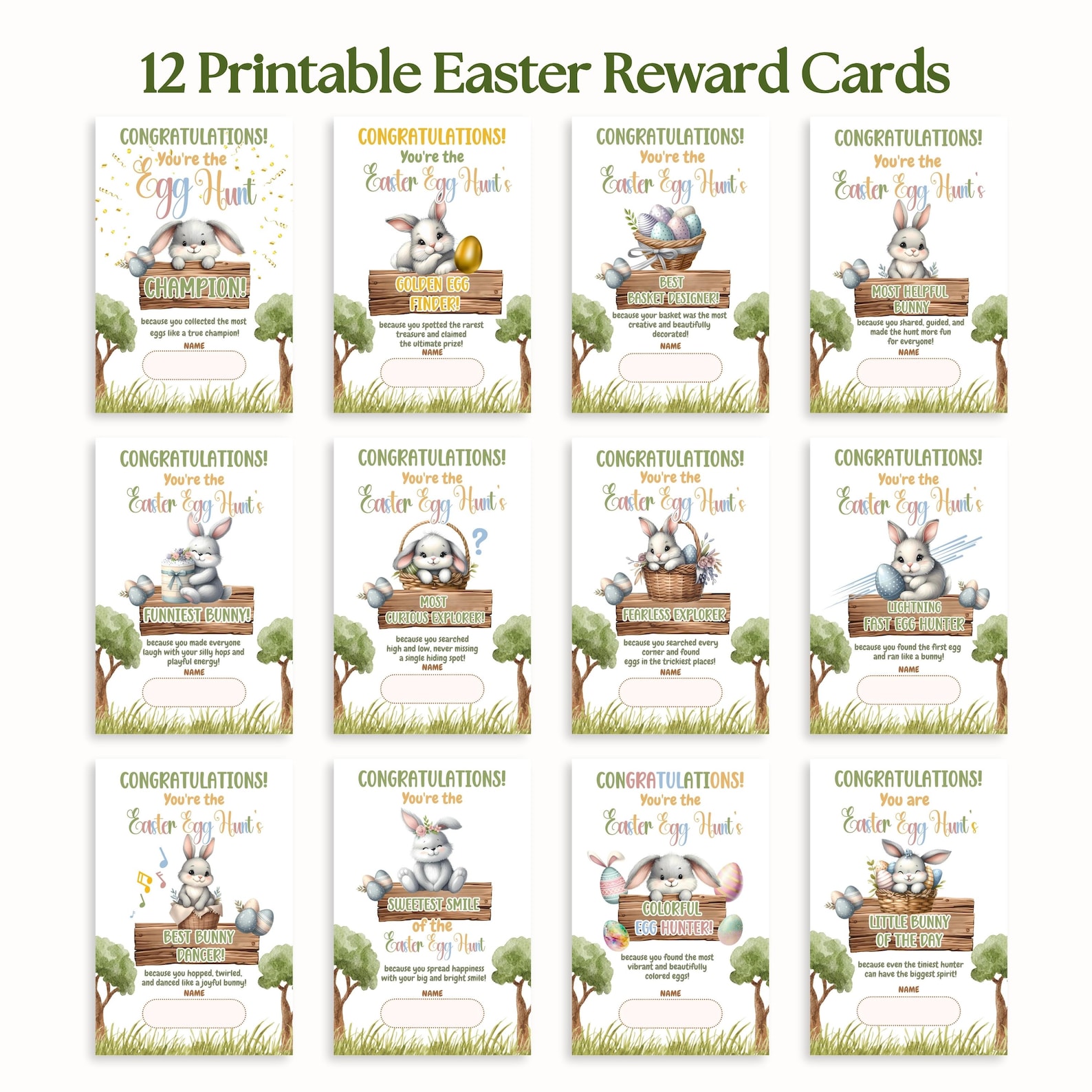 Easter Egg Hunt Award Certificates | Printable Easter Reward Cards ...