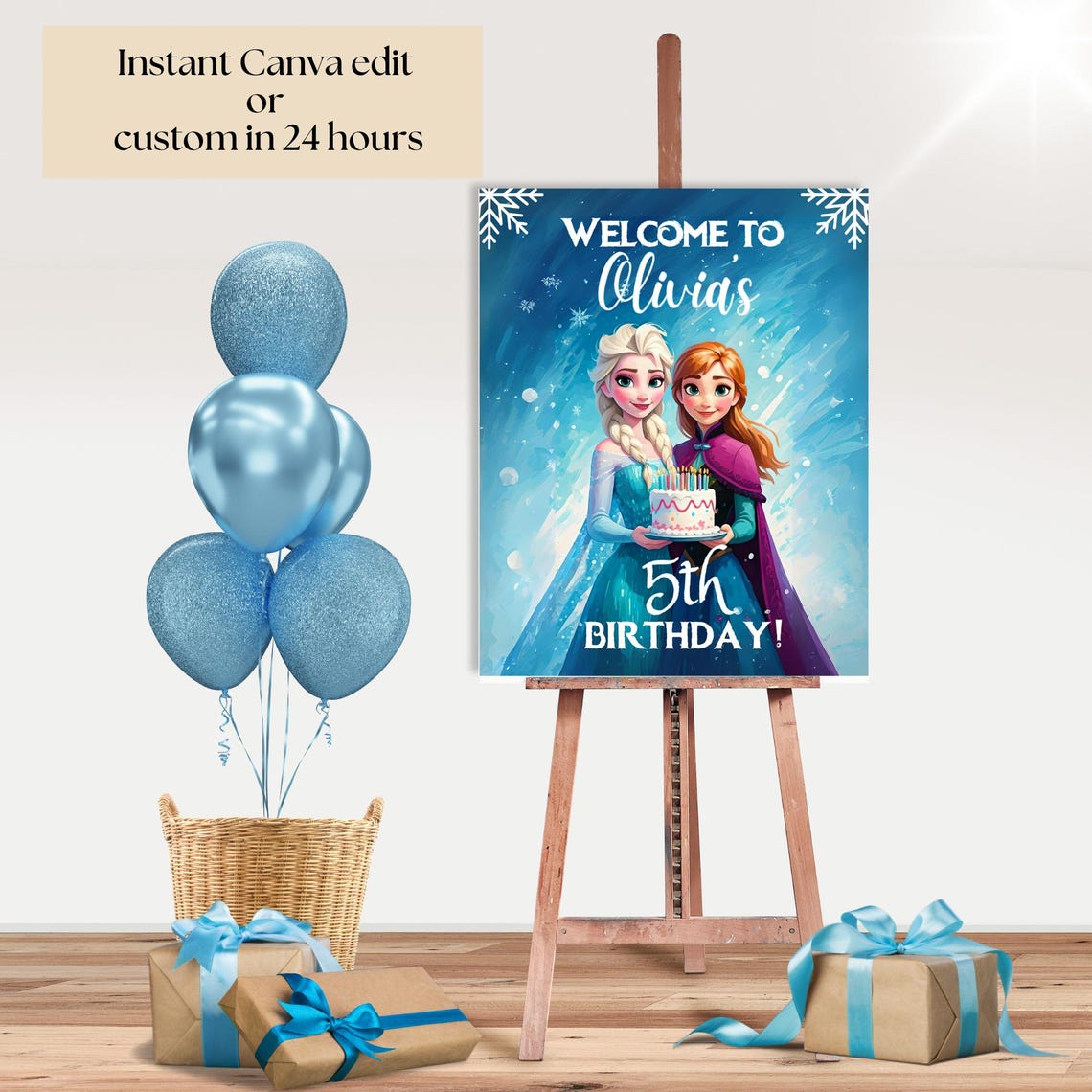 Frozen Birthday Welcome Sign - Elsa and Anna Party Poster Editable ...