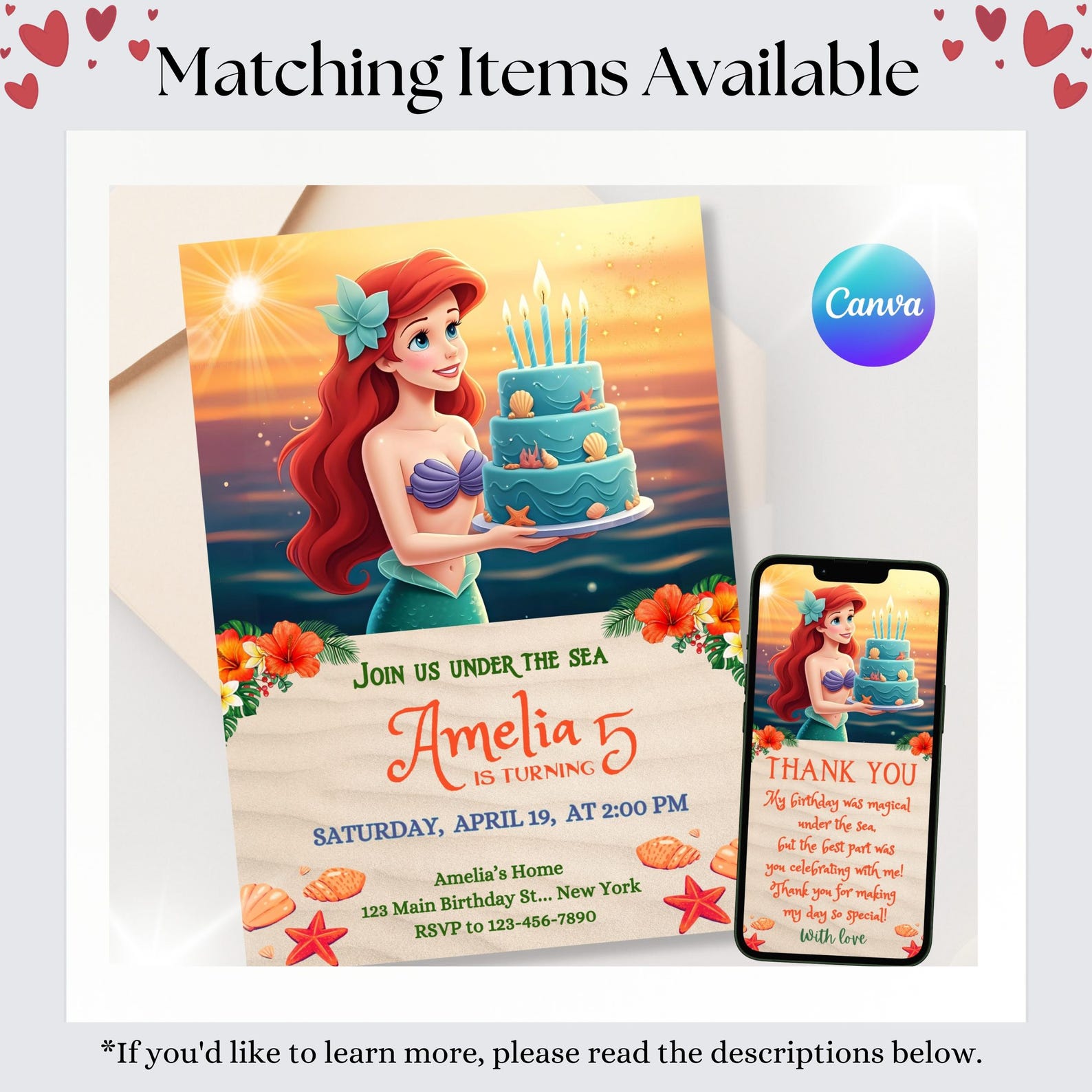 Ariel Birthday Welcome Sign - Mermaid Party Poster - Editable Canva ...