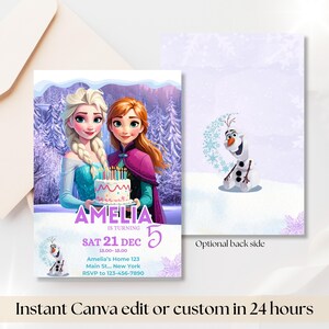 Frozen Birthday Invitation Elsa and Anna Party - Editable Canva ...