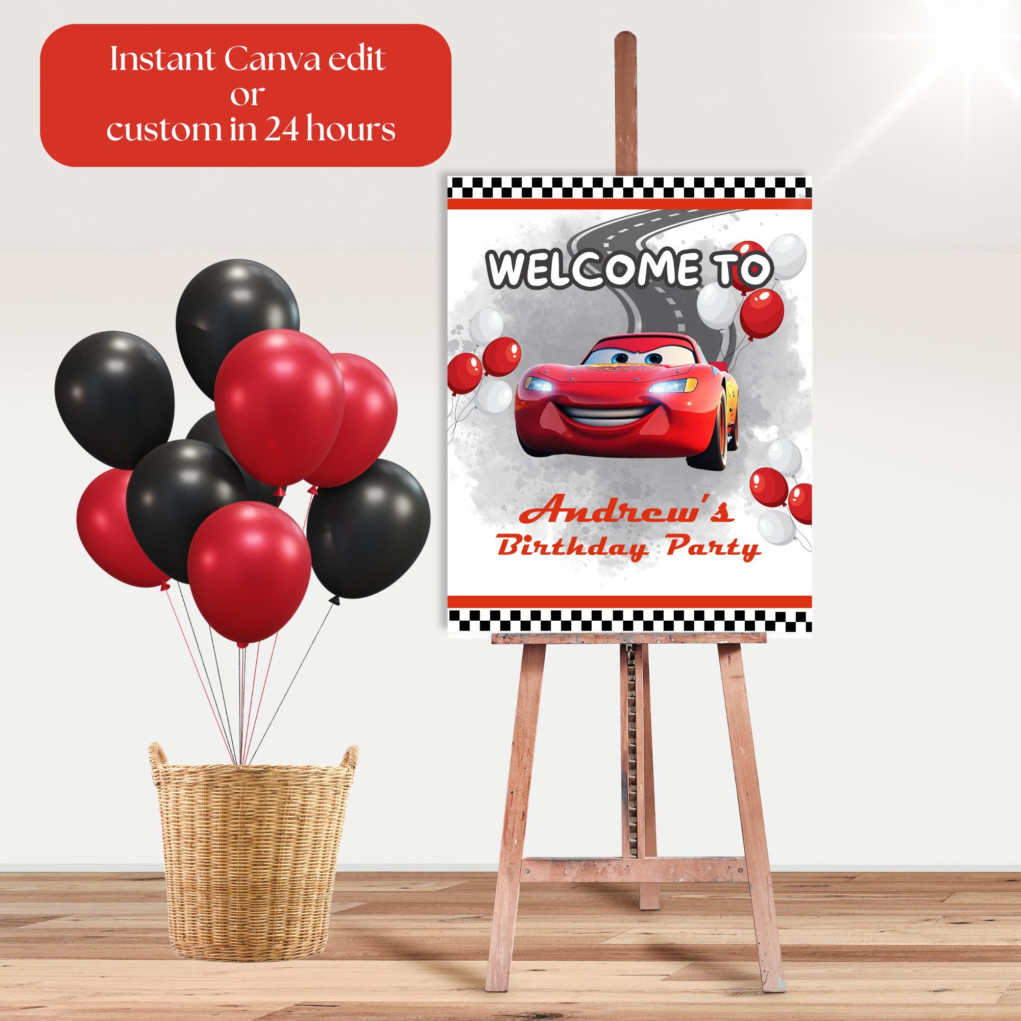 Cars Themed Birthday Welcome Sign - Lightning Mcqueen Poster - Editable ...