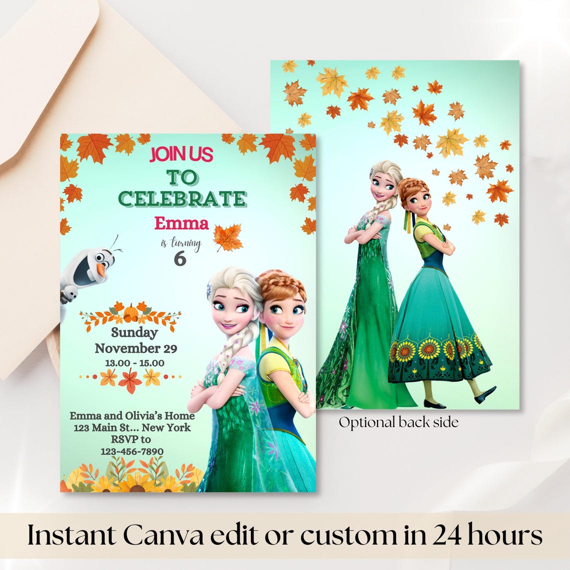 Frozen Elsa Anna Birthday Invitation Digital Fall Themed Party Invite ...