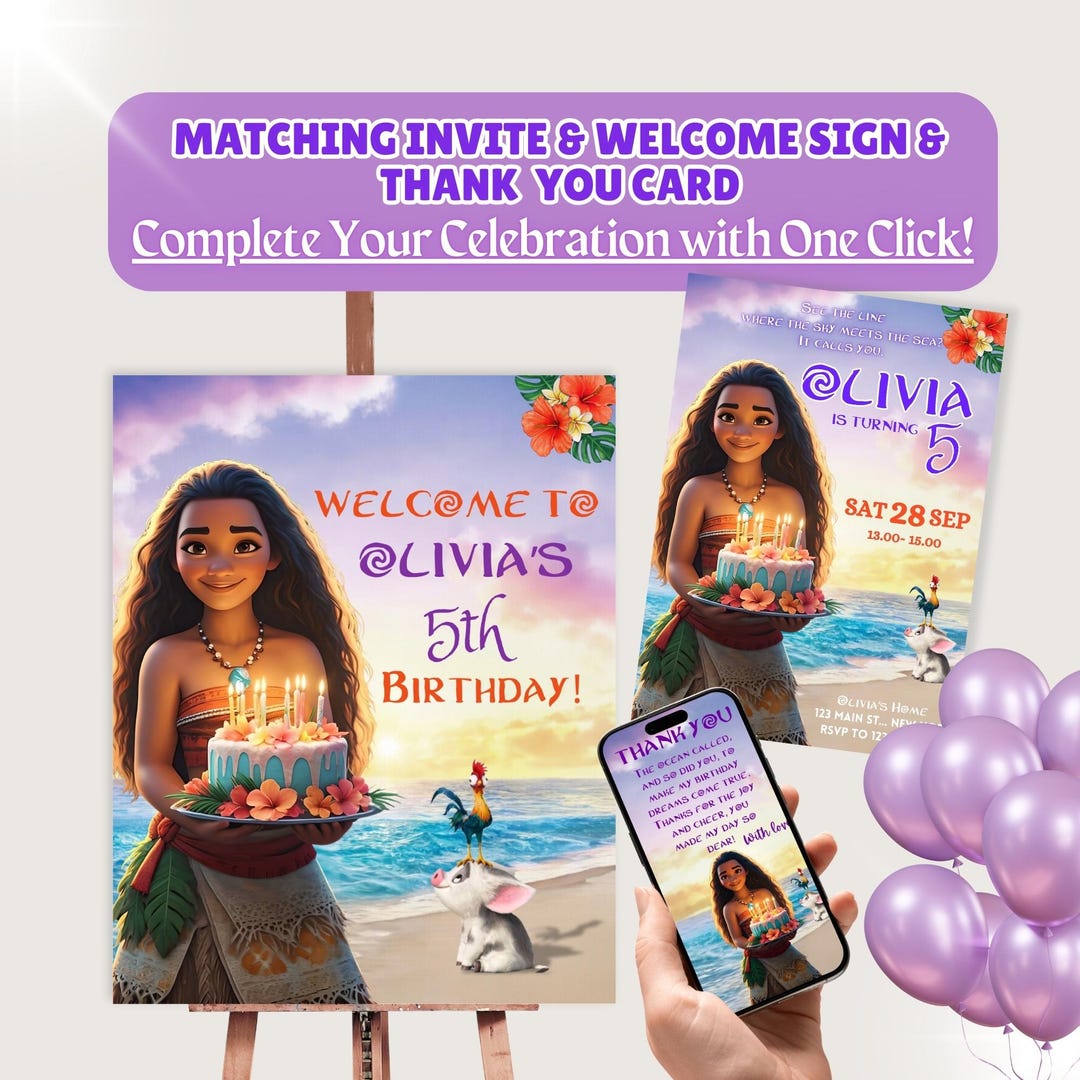 Moana Birthday Bundle | Editable Moana Invitation | Moana Welcome Sign ...
