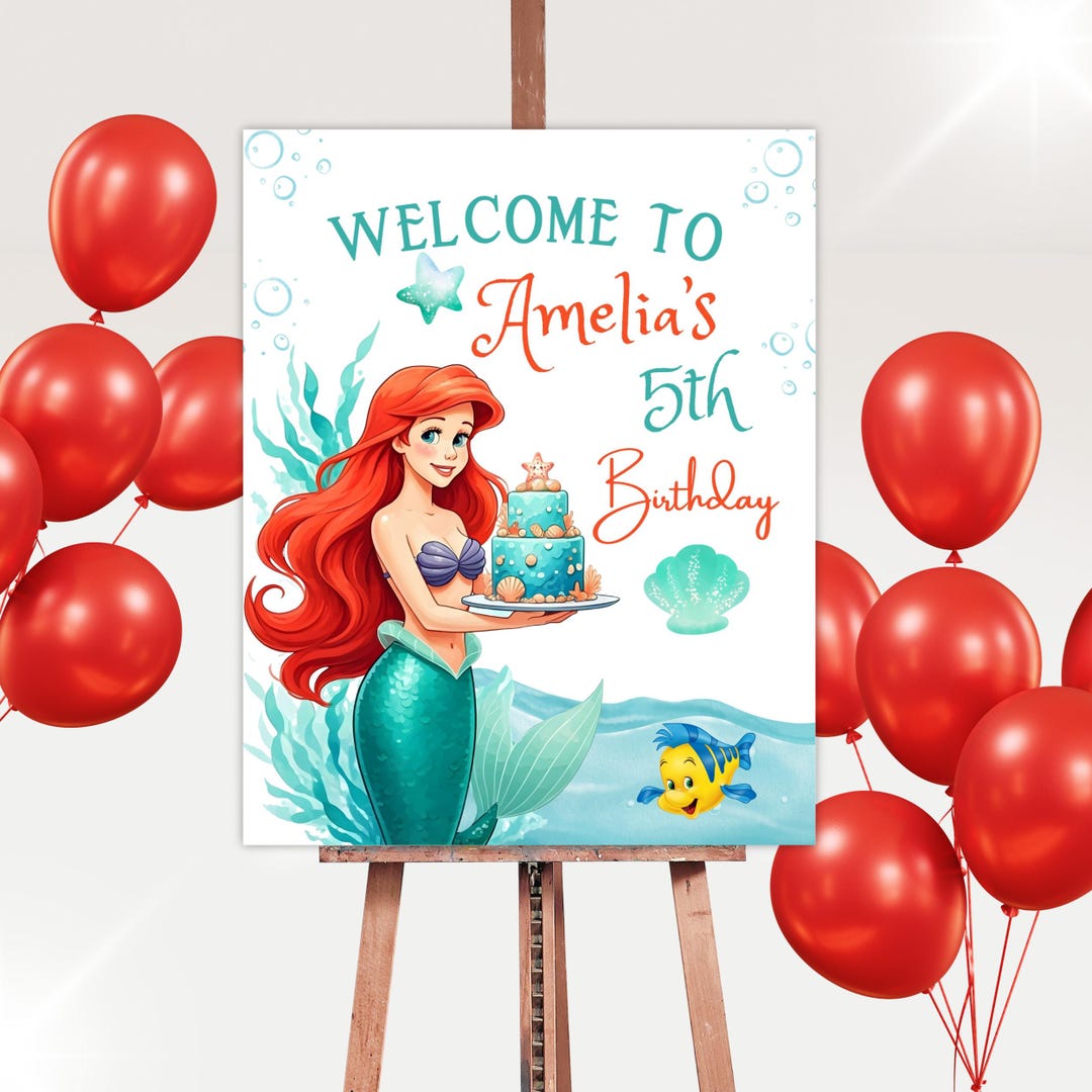 Little Mermaid Ariel Birthday Welcome Sign | Editable Mermaid Party ...